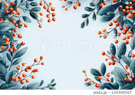 Winter berries and evergreen branches frame a...のイラスト素材 [124300507] - PIXTA