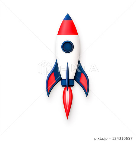 Red white and blue rocket launching on white...のイラスト素材 [124310657] - PIXTA