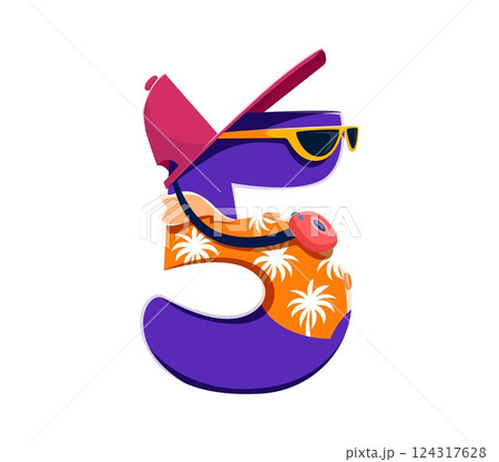 Summer travel font or sea beach type, number 5...のイラスト素材 [124317628 ...