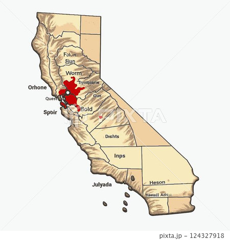 Map of California showing San Francisco Bay...のイラスト素材 [124327918] - PIXTA