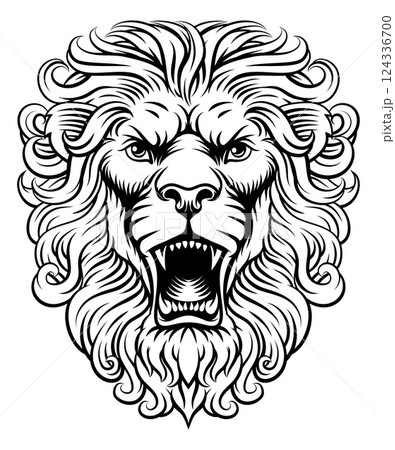 Lion Head Woodcut Etching Vintage Styleのイラスト素材 [124336700] - PIXTA