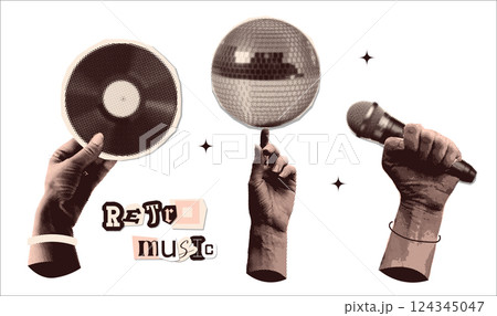 Dotted collage set with hands holding vinyl...のイラスト素材 [124345047] - PIXTA