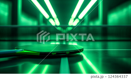 Neon green tennis rackets illuminated in a...のイラスト素材 [124364337] - PIXTA