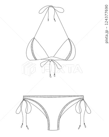 Simple line drawing of a bikini set with ties...のイラスト素材 [124377690] - PIXTA