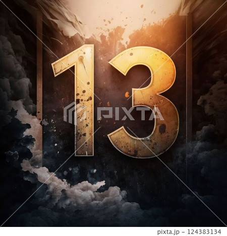 Number 13 in a smoke and fire background. 3D...のイラスト素材 [124383134] - PIXTA