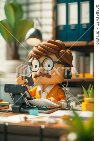 A cartoon character in an office, busy on a...のイラスト素材 [124398830] - PIXTA