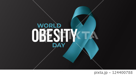Teal awareness ribbon with World Obesity Day...のイラスト素材 [124400788] - PIXTA