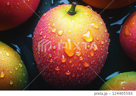 Close-up of fresh ripe mango with water...のイラスト素材 [124405593] - PIXTA