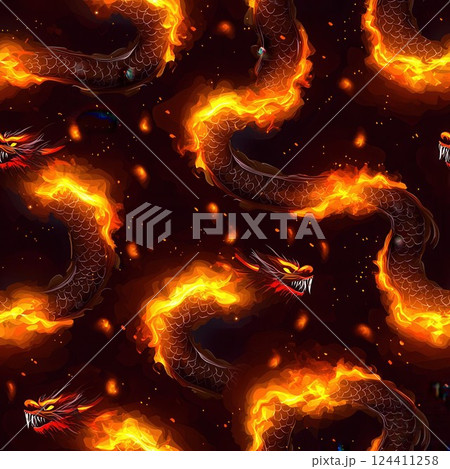Fiery Dragon Breath Pattern Seamless Background...のイラスト素材 [124411258 ...