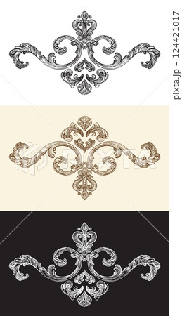 Set of hand drawing baroque design element set...のイラスト素材 [124421017 ...