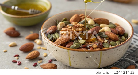 Healthy Fats Display A detailed shot of a small...のイラスト素材 [124421413 ...