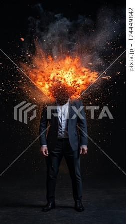 Businessman exploding head representing stress,...のイラスト素材 [124449842 ...
