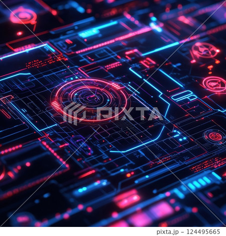 Abstract Tech Interface Glowing Neon UI...のイラスト素材 [124495665] - PIXTA