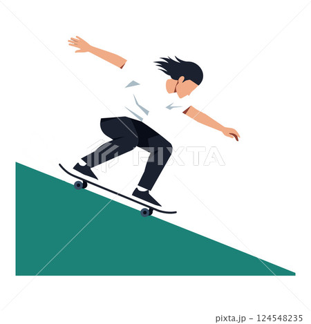 Skater performing tricks on a sloped ramp in...のイラスト素材 [124548235] - PIXTA