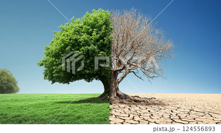 Half of the tree is alive and green and the...のイラスト素材 [124556893] - PIXTA