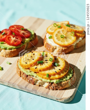 Delicious vegan open-faced sandwiches with...のイラスト素材 [124559923] - PIXTA