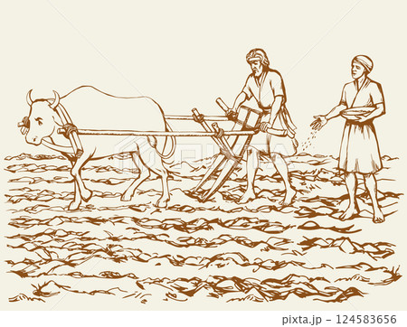 Vector drawing. Old wooden plowのイラスト素材 [124583656] - PIXTA