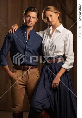 Two fashion models a man and a woman display...のイラスト素材 [124589687] - PIXTA