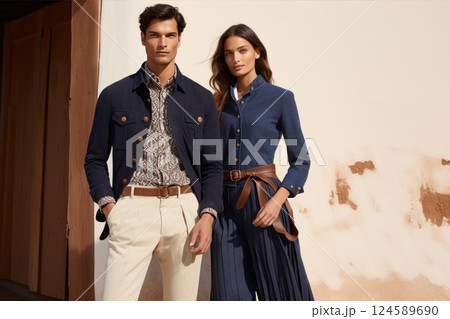 Two fashion models a man and a woman display...のイラスト素材 [124589690] - PIXTA