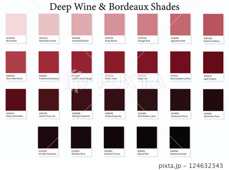 Color Swatches 28 Deep Wine and Bordeaux Shades...のイラスト素材 [124632343] - PIXTA