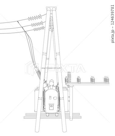Outline Electric transformer substation. Power...のイラスト素材 [124639781 ...