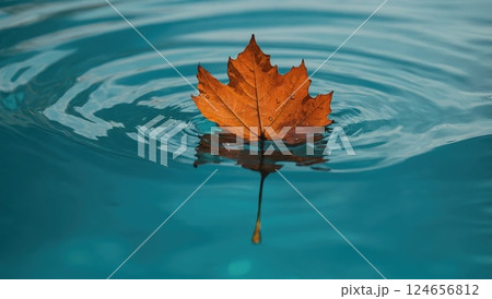 Autumn Leaf Floating Gracefully on Tranquil...のイラスト素材 [124656812] - PIXTA