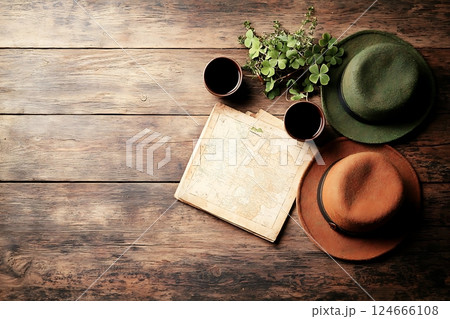 rustic flat lay image of vintage hats, an old...のイラスト素材 [124666108] - PIXTA
