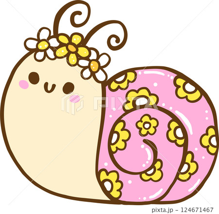 Cute Retro Spring Snail Flower Doodle Hand Drawnのイラスト素材 [124671467] - PIXTA