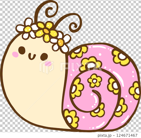 Cute Retro Spring Snail Flower Doodle Hand Drawnのイラスト素材 [124671467] - PIXTA