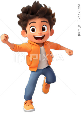Cartoon boy running in excitement, dynamic...のイラスト素材 [124672768] - PIXTA