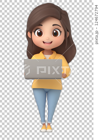 Animated female teacher holding a laptop,...のイラスト素材 [124672794] - PIXTA