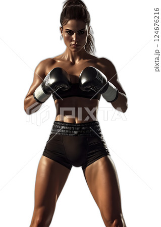 Female boxer in fighting stance, gloves up,...のイラスト素材 [124676216] - PIXTA