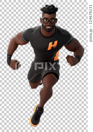 Animated fitness coach leading a HIIT workout,...のイラスト素材 [124676231 ...