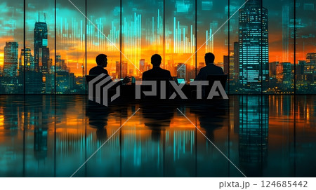 Executives discussing benchmarking strategies,...のイラスト素材 [124685442 ...