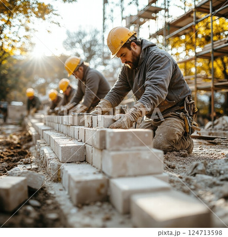 Inspirational construction teamwork in autumn...のイラスト素材 [124713598] - PIXTA