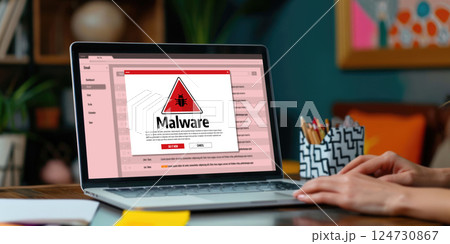 Cyber attack malware alert show computer screen...のイラスト素材 [124730867] - PIXTA