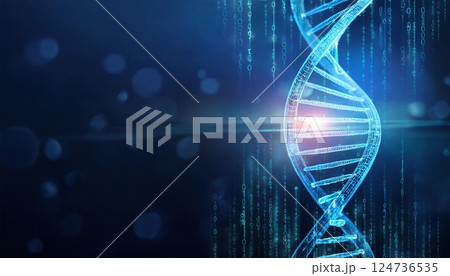 glowing digital DNA strand with flowing binary...のイラスト素材 [124736535] - PIXTA