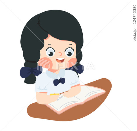 Illustration of a Happy Girl Writing in a Bookのイラスト素材 [124743380] - PIXTA