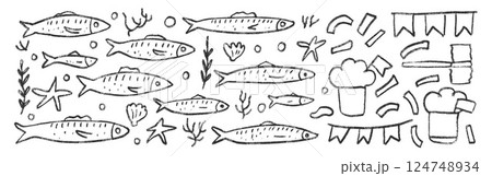 Fishes line doodle set. Santos populares...のイラスト素材 [124748934] - PIXTA