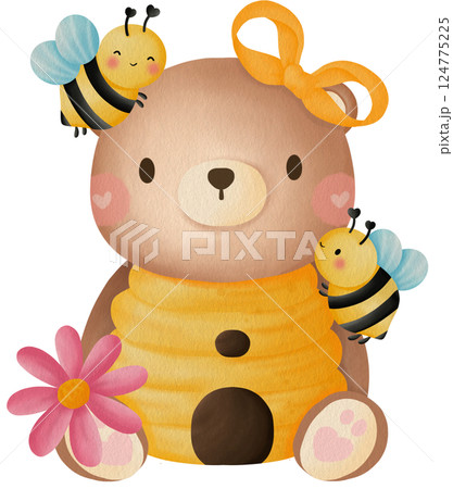 Cute Bee and Bear Clipart Bear with Honey and...のイラスト素材 [124775225] - PIXTA