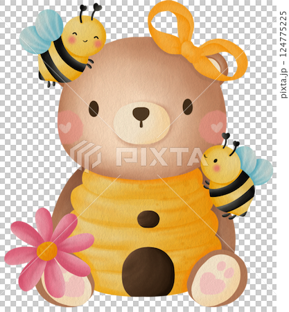 Cute Bee and Bear Clipart Bear with Honey and...のイラスト素材 [124775225] - PIXTA