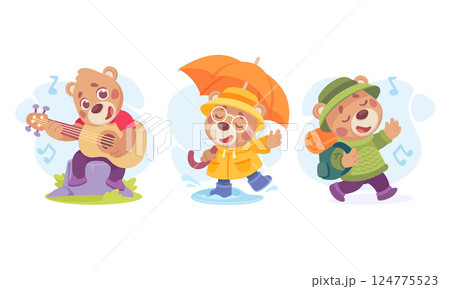 Adorable Cartoon Bears Having Fun and Enjoying...のイラスト素材 [124775523 ...