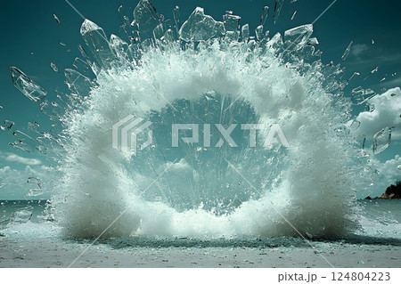 Dynamic Ocean Wave Exploding on Beach - Nature...のイラスト素材 [124804223 ...