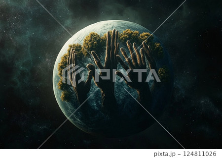 Surreal landscape with eerie hands reaching...のイラスト素材 [124811026] - PIXTA