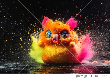Brightly colored furry creature surrounded by...のイラスト素材 [124811052] - PIXTA
