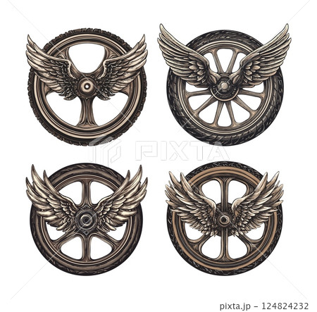 Motorcycle winged wheel cartoon vector logos....のイラスト素材 [124824232] - PIXTA