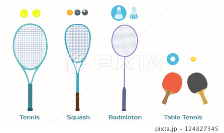 Four types of sports rackets - tennis, squash,...のイラスト素材 [124827345 ...
