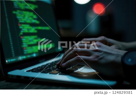 Fingers are rapidly typing on a laptop keyboard...のイラスト素材 [124829381 ...