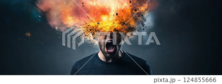 Man experiencing burnout and stress with his...のイラスト素材 [124855666] - PIXTA