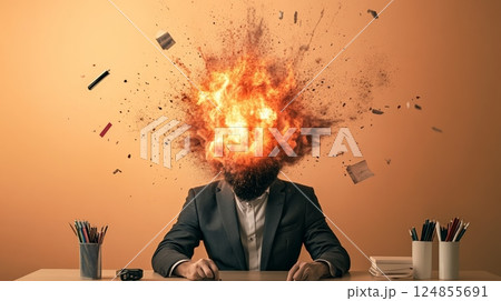 Office worker experiencing burnout and stress,...のイラスト素材 [124855691 ...